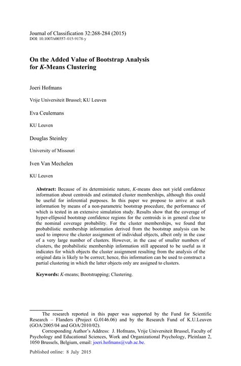 Pdf On The Added Value Of Bootstrap Analysis For K Means Clustering