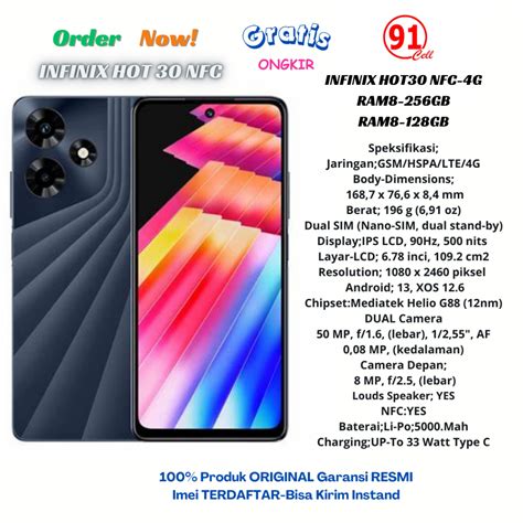 Jual Infinix Hot Nfc Ram Gb Extended Gb Chipset Game Mediatex Helio G Baterai