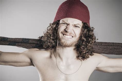 Young Ginger Topless Man Studio Portrait Stock Image Image Of Maroon