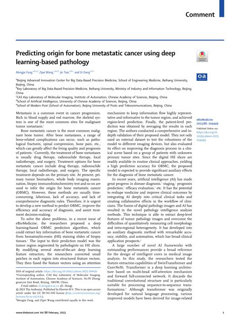 Pdf Predicting Origin For Bone Metastatic Cancer Using Deep Learning
