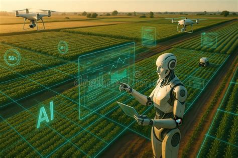 Artificial Intelligence Robot Analyzes Crop Data Using Drones And Virtual Interface In