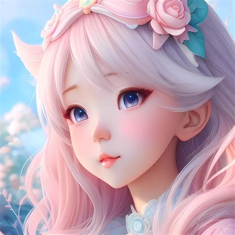 Una Chica Con Cabello Rosado Y Cabello Rosado Con Flores En La Cabeza Foto Premium