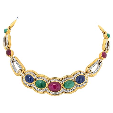 David Webb 18k Yellow Gold Multi Gem And Diamond Collar Necklace For