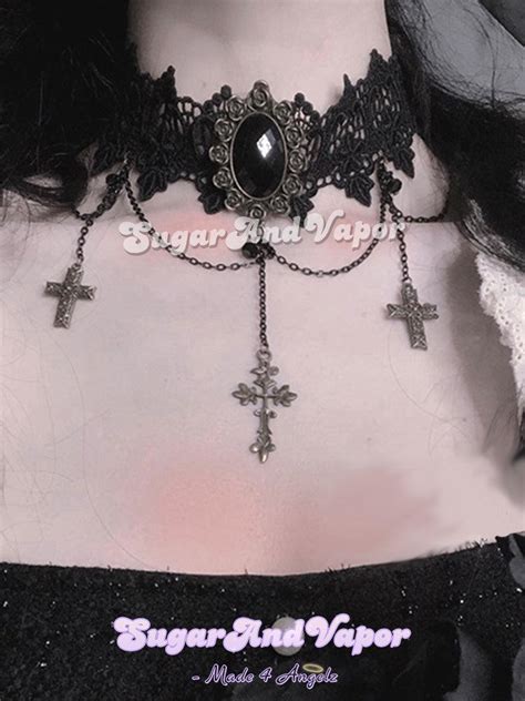 Valkyria Goth Lace Cross Choker Sugarandvapor