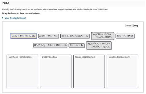 Solved Part A Classify The Following Reactions As Synthesis Chegg