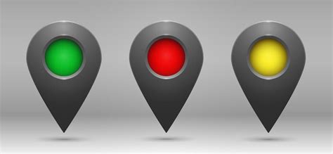 Premium Vector Realistic Gray Geolocation Icons With Colored Inserts On A Gradient Background