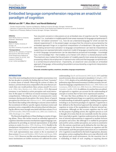 Pdf Embodied Language Comprehension Requires An Enactivist Paradigm