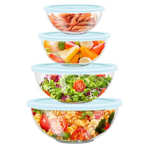 Whiterhino 8pcs Glass Mixing Bowls Set Microwave Safe Nesting Storage