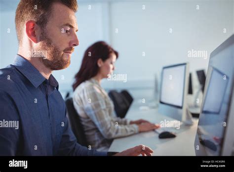 Mature Babe Using Computer Stock Photo Alamy