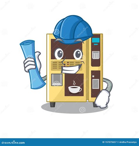 Architect Coffee Vending Machine With Cartoon Shape Stock Vector