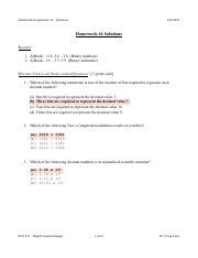 Binary Numbers And Arithmetic Homework 4 Solutions And Course Hero