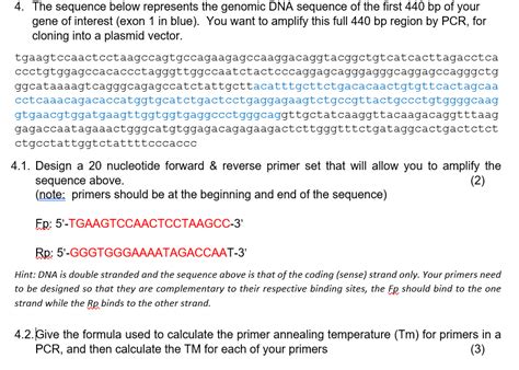 solved the sequence below represents the genomic dna