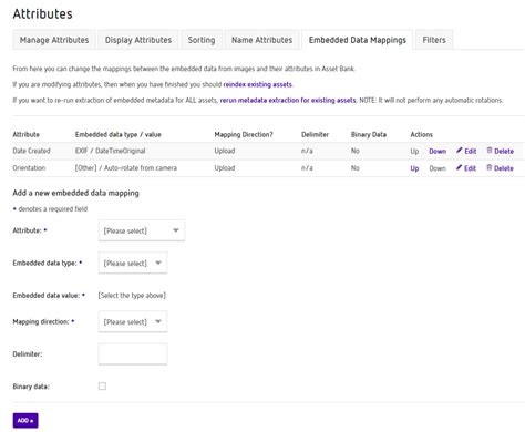 embedded metadata mappings asset bank help centre
