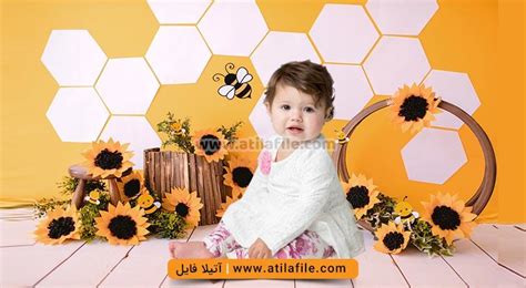 بک گراند تم زنبوری عکس کودک و گل های آفتابگردان آتیلافایل