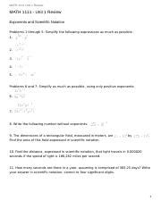 Math 1111 Unit 1 Review Exponents Graphing Linear Equations
