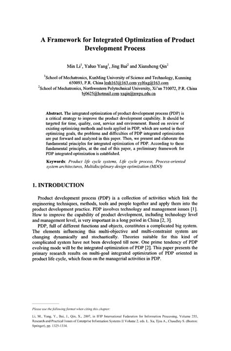 A Framework For Integrated Optimization Of Product Development Process