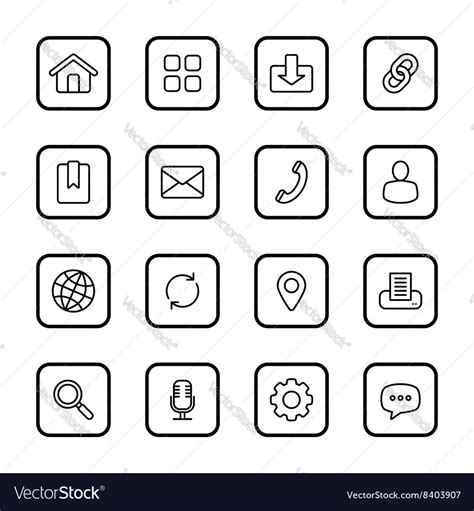 Black Line Web Icon Set Rounded Rectangle Vector Image