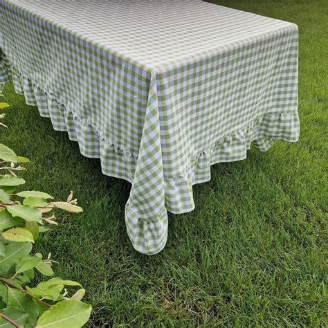 Gingham Ruffled Tablecloth Sage Green And White And 13 Other Colors