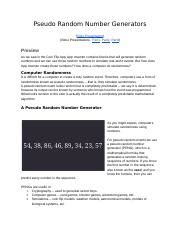 Pseudo Random Number Generators Pseudo Random Number Generators Slide Presentation Video