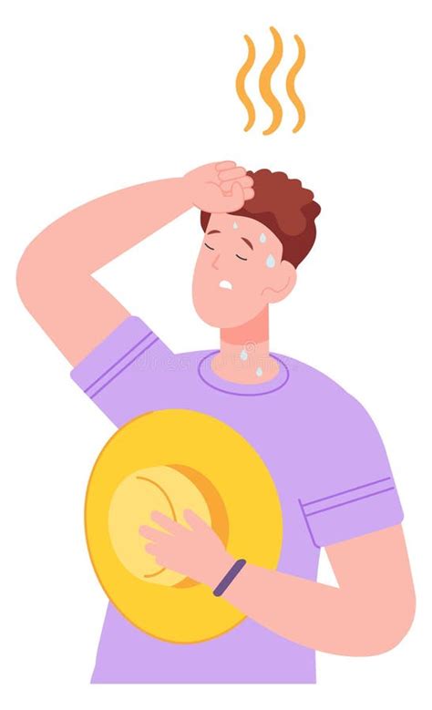 Overheated Man In Hot Day Person Exhausted From Heat Stock Vector