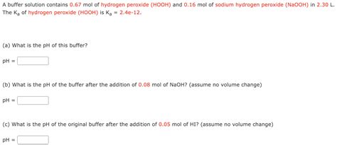 solved a buffer solution contains 0 67 mol of hydrogen