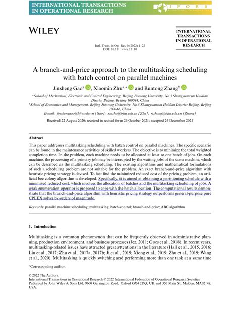 Pdf A Branch‐and‐price Approach To The Multitasking Scheduling With