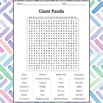 Giant Panda Word Search Puzzle Worksheet Activity By Word Search Corner