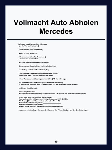 Vollmacht Auto Abholen Mercedes
