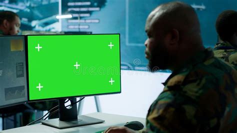 Army Espionage Specialist In A Control Center Collecting Satellite Cctv Data Stock Image Image