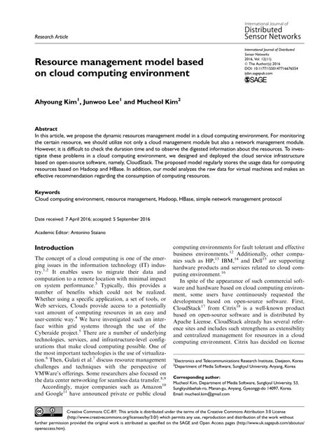 Pdf Resource Management Model Based On Cloud Computing Environment