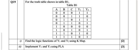 Solved 19 Q19 For The Truth Table Shown In Table Bi Table Bl Find The Logic Functions Of Y And