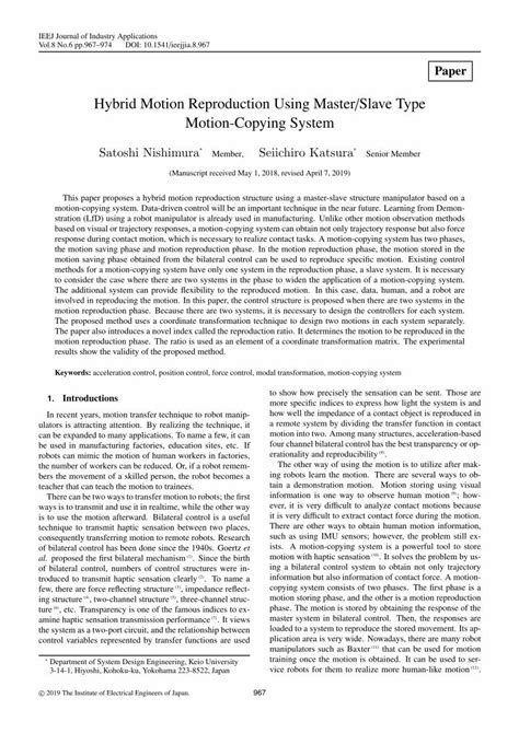 Pdf Hybrid Motion Reproduction Using Master Slave Type Motion Dokumentips