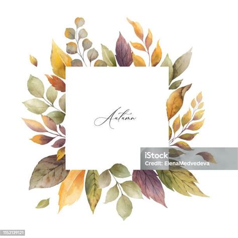 장미와 흰색 배경에 고립 된 나뭇잎 수채화 벡터가을 프레임입니다 가을에 대한 스톡 벡터 아트 및 기타 이미지 가을 수채화 꽃 식물 Istock
