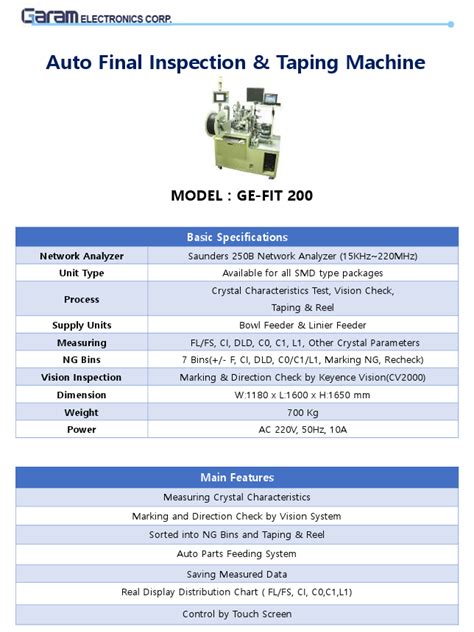 Final Inspection System for SMD Crystal 가람전자