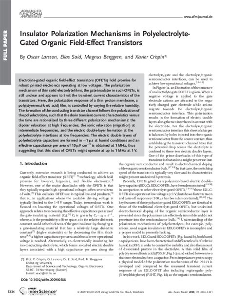 Pdf Insulator Polarization In Ofets