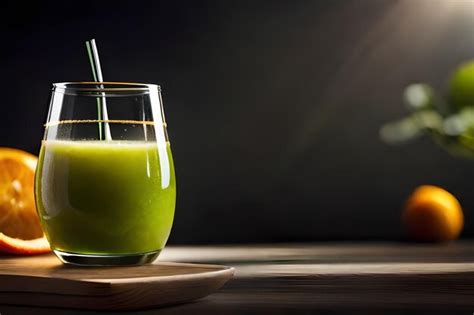 Premium Ai Image A Glass Of Green Juice With Straws In It And A Straw