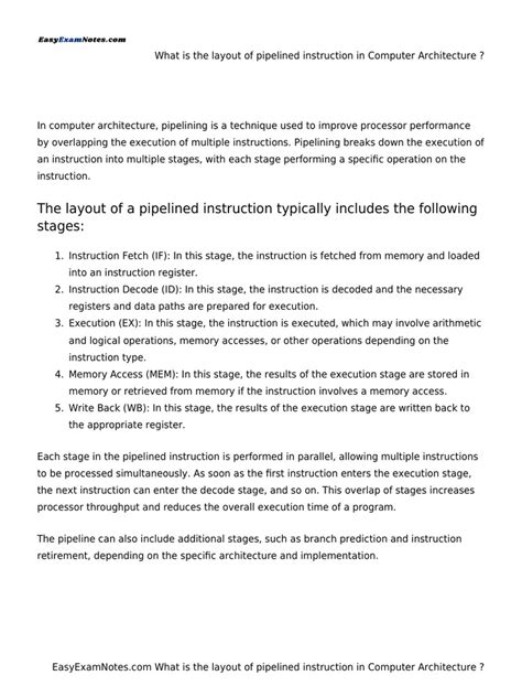 What Is The Layout Of Pipelined Instruction In Computer Architecture Pdf Central Processing