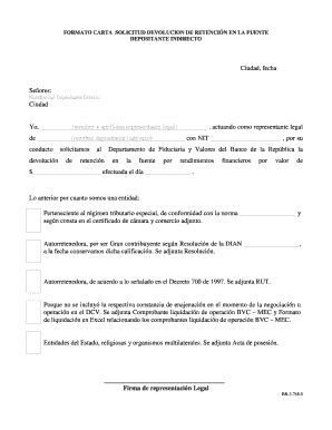 Fillable Online FORMATO CARTA SOLICITUD DEVOLUCION DE RETENCI N EN LA