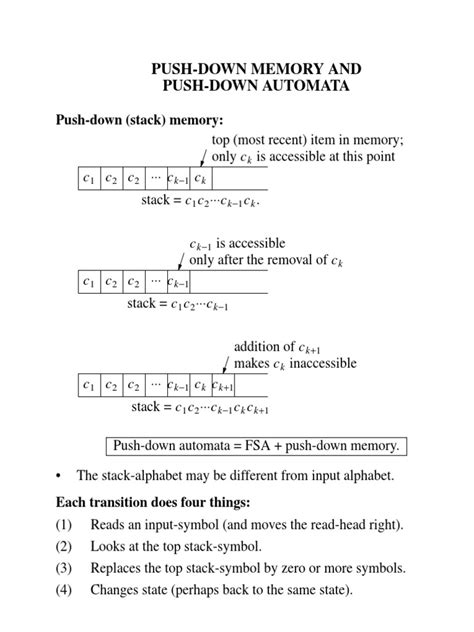 Push Down Memory And Push Down Automata Pdf Formal Methods Metalogic