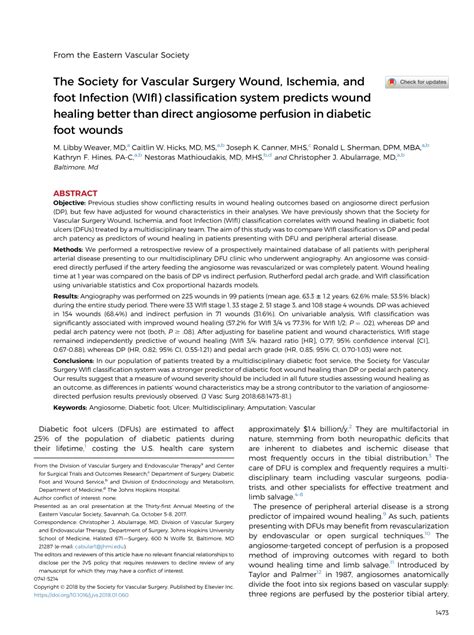 PDF The Society For Vascular Surgery Wound Ischemia And Foot Infection WIfI Classification