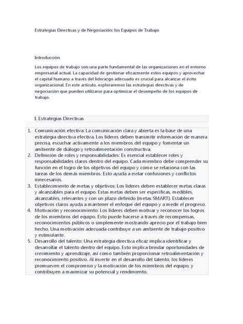 Estrategias Directivas Y De Negociación Pdf Grupo De Trabajo