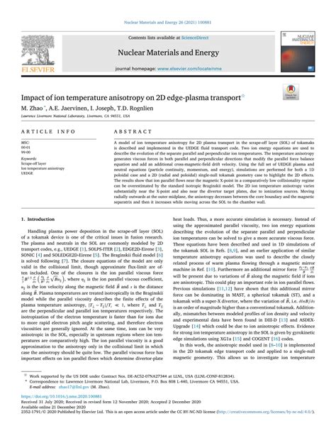 Pdf Impact Of Ion Temperature Anisotropy On 2d Edge Plasma Transport