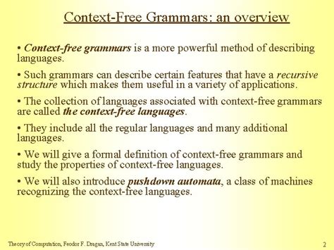 Chapter 2 Contextfree Languages Contents Contextfree Grammars Definitions