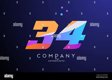 Colored Number 34 Logo Icon With Dots Yellow Blue Pink Template Design