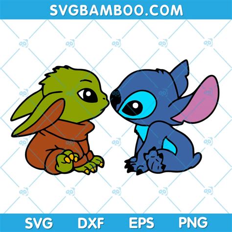 Cute Yoda Kiss Stitch Svg