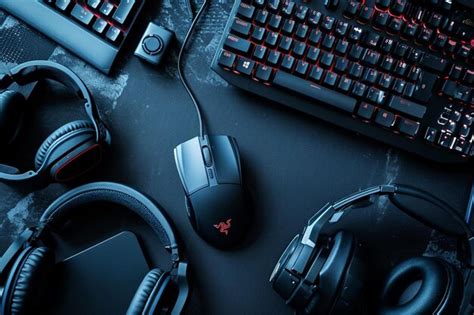 Premium Ai Image A Desk With A Keyboard Mouse Headphones And A Mouse