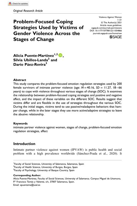 Pdf Problem Focused Coping Strategies Used By Victims Of Gender Violence Across The Stages Of