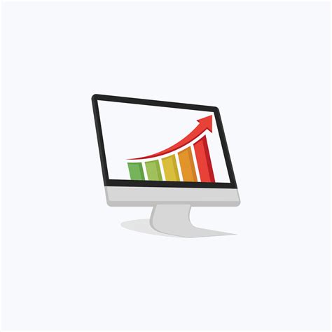 vector screen of computer bar graph growth with up arrow illustration