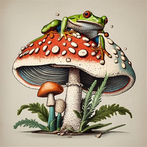 Premium Photo Frog Mushroom Vintage Illustration