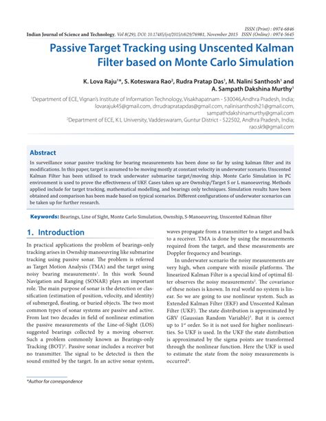 Pdf Passive Target Tracking Using Unscented Kalman Filter Based On Monte Carlo Simulation